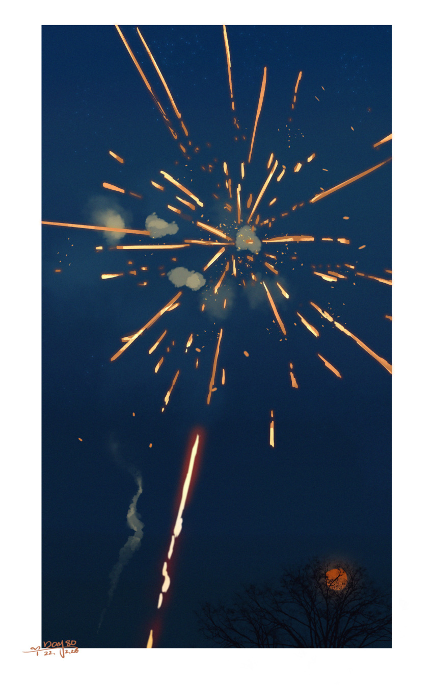 Safebooru - bare tree blue sky border chinese commentary commentary ...