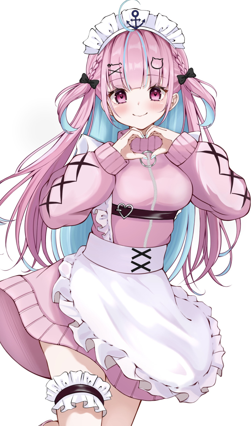 Safebooru - 1girl absurdres ahoge alternate costume apron blue hair blush braid breasts cat hair ...