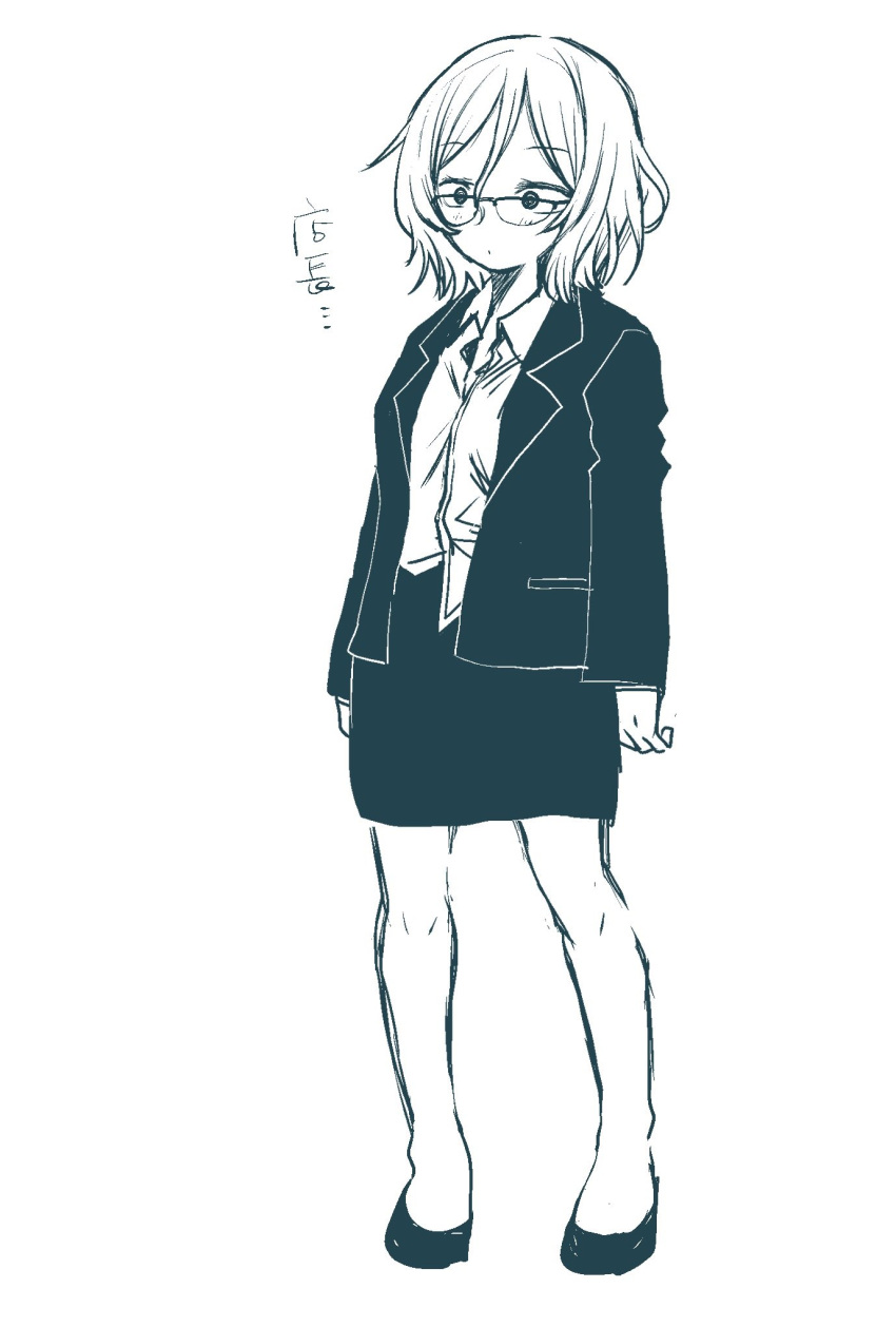 Safebooru 1girl Full Body Glasses Highres Jacket Monochrome Office 8846