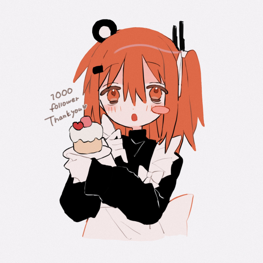 Safebooru - 1girl a.i. voice adachi rei alternate costume apron black shirt blush stickers cake ...