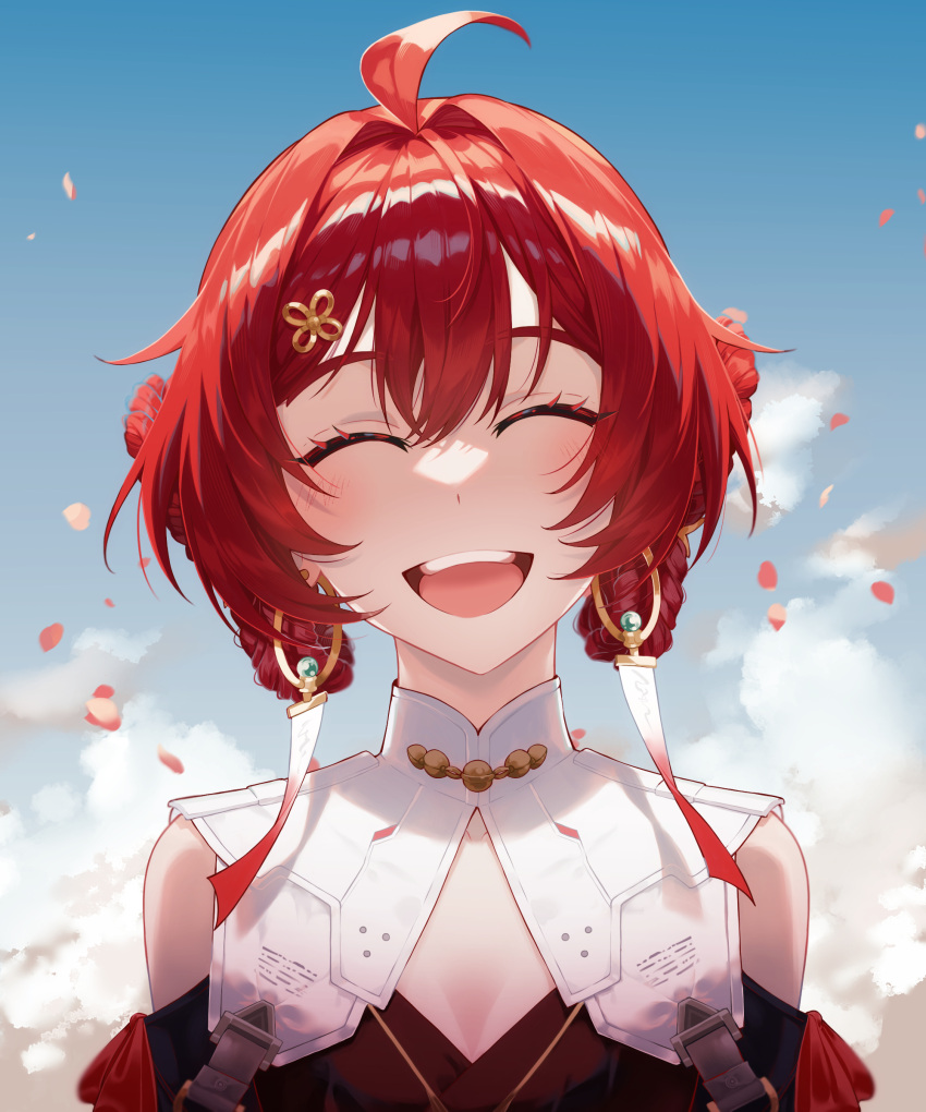 Safebooru - 1girl absurdres ahoge blue sky closed eyes clothing cutout collar commentary danjin ...