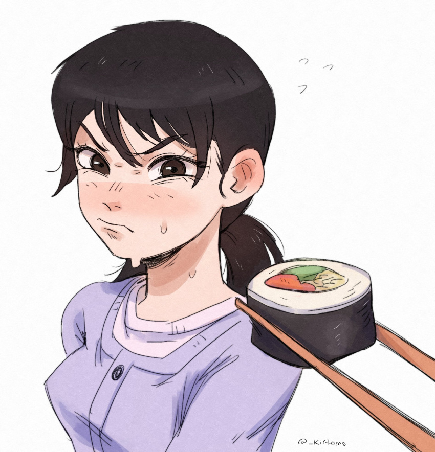 Safebooru - 1girl angry black hair blush chainsaw man dress food ...