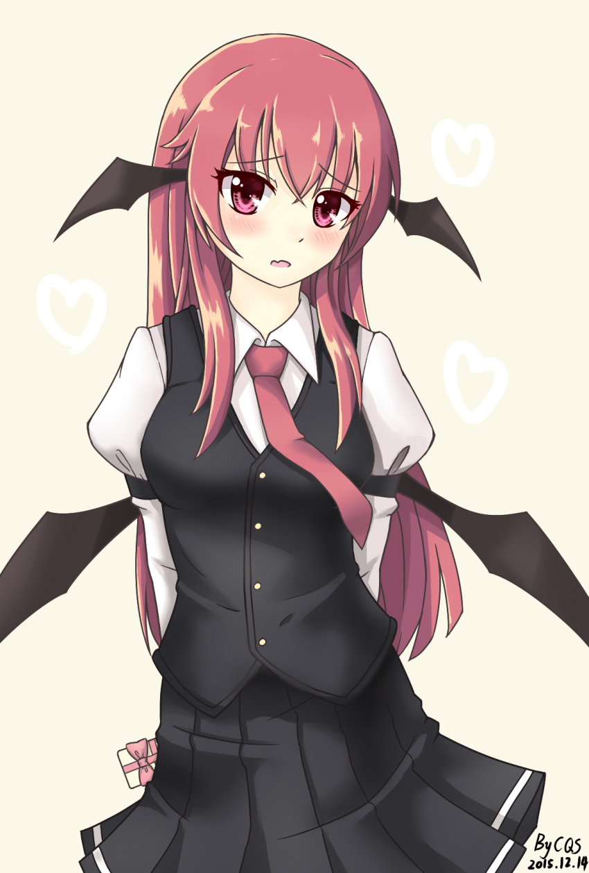 Safebooru - 1girl arms behind back artist name black skirt black vest blush cat-quest-sun ...