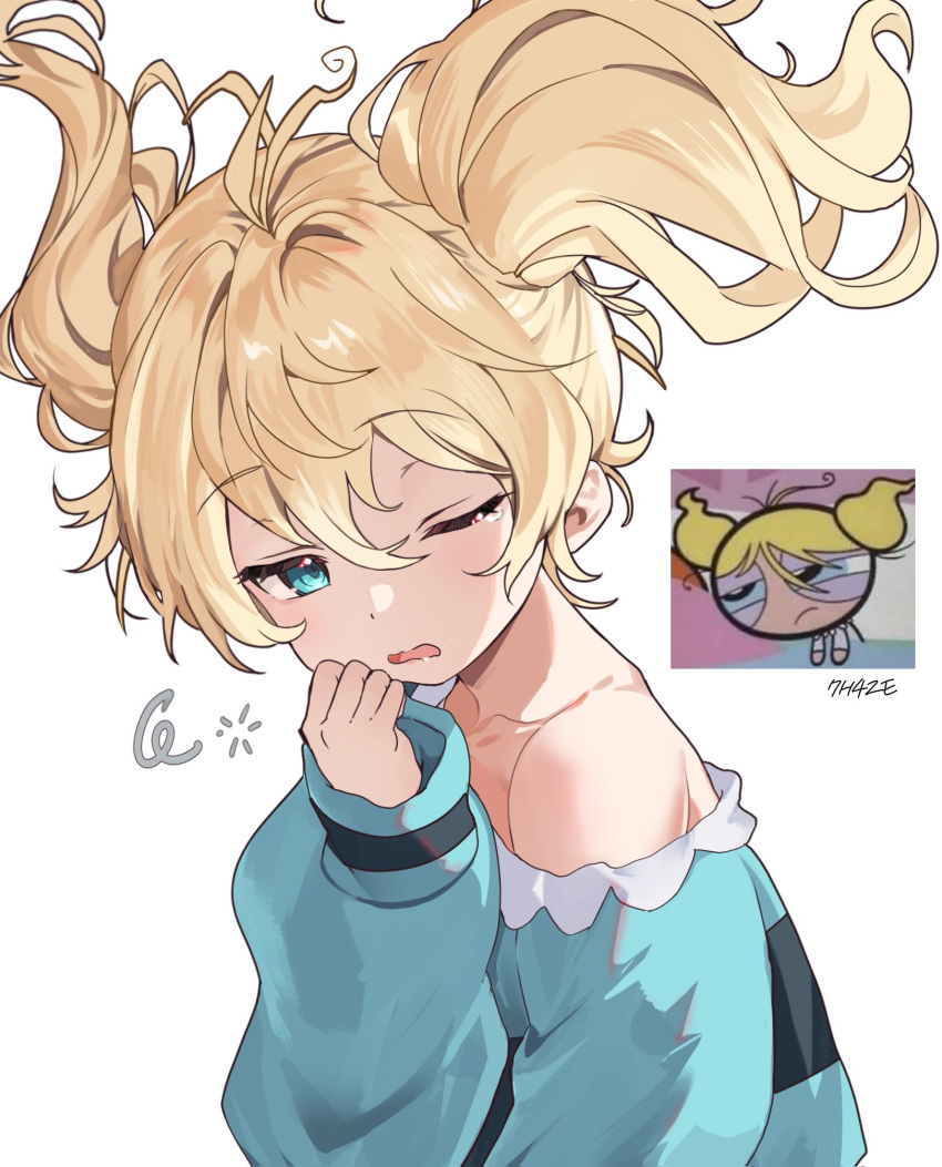 Safebooru - 1girl bare shoulders blonde hair blue eyes blush bubbles (ppg) buttercup redraw ...