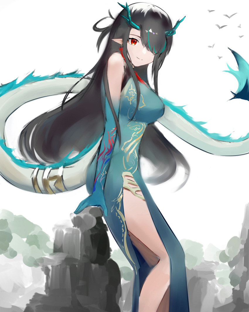 Safebooru - 1girl absurdres aqua dress arknights black hair china dress chinese clothes colored ...