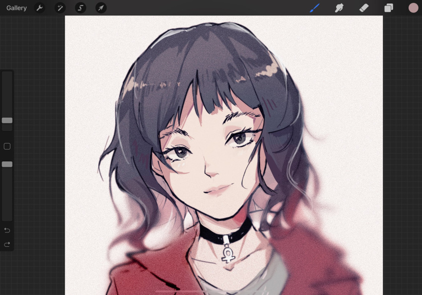 Safebooru 1girl Art Program In Frame Black Choker Black Eyes Black 2386