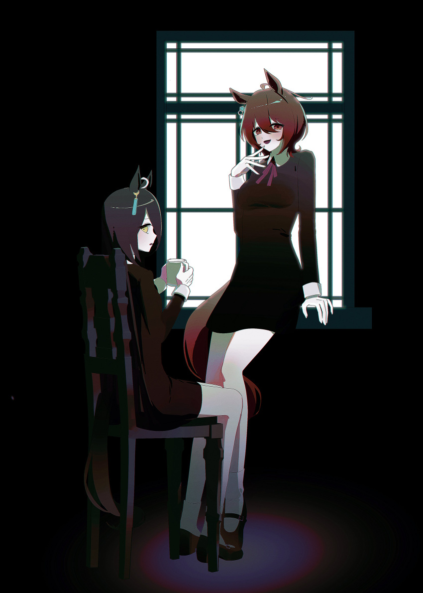 Safebooru - 2girls absurdres agnes tachyon (umamusume) ahoge animal ears black dress black ...