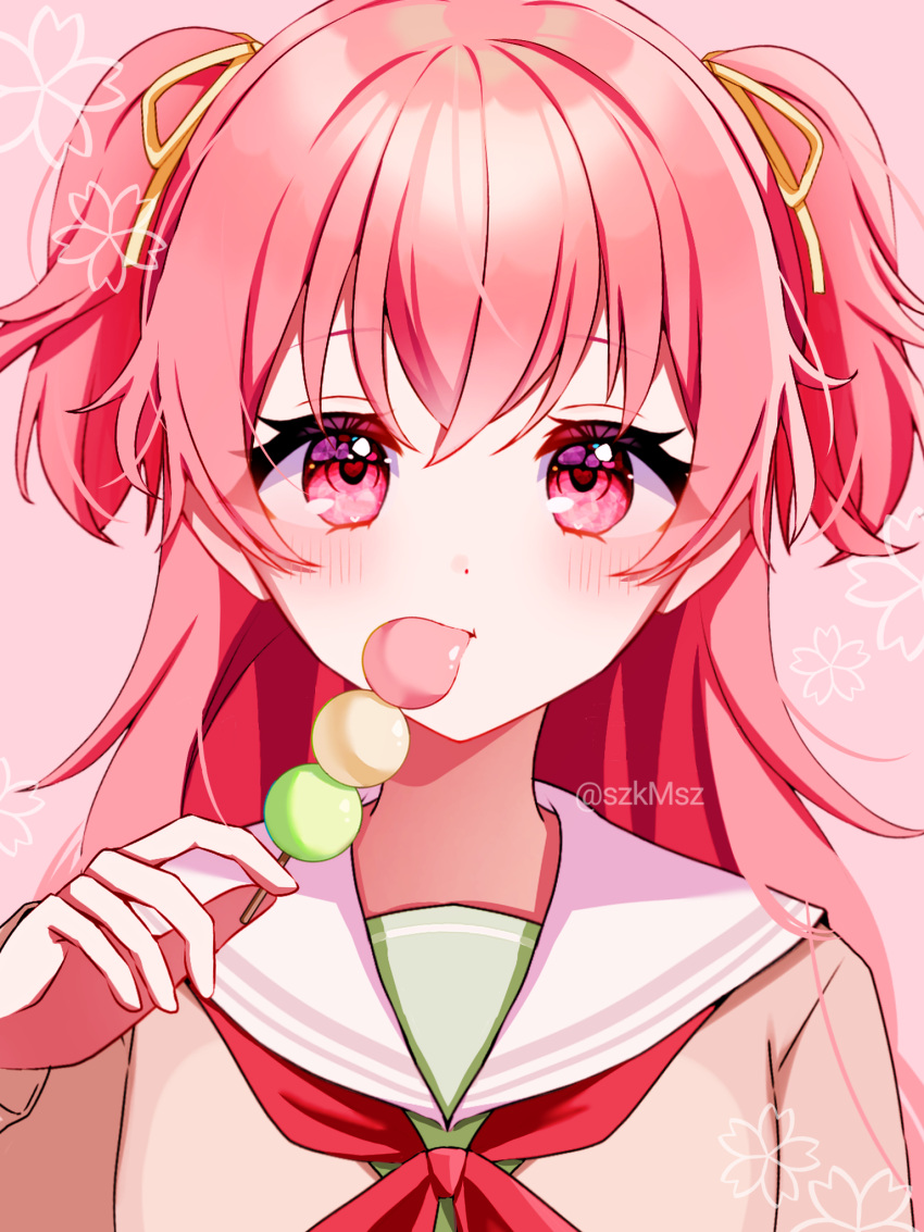 Safebooru - 1girl blush commentary dango eating food hair ribbon ...
