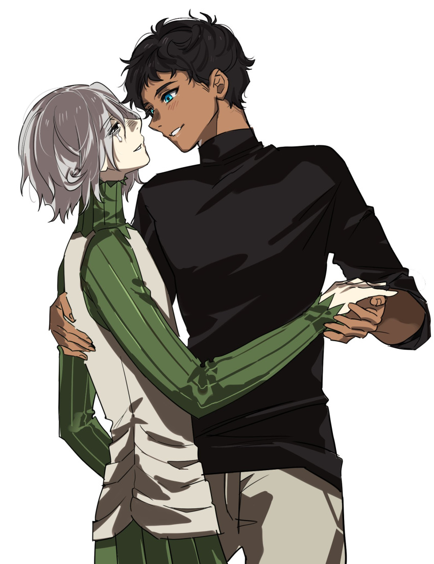 Safebooru - 2boys black eyes black hair blue eyes crying dark-skinned ...