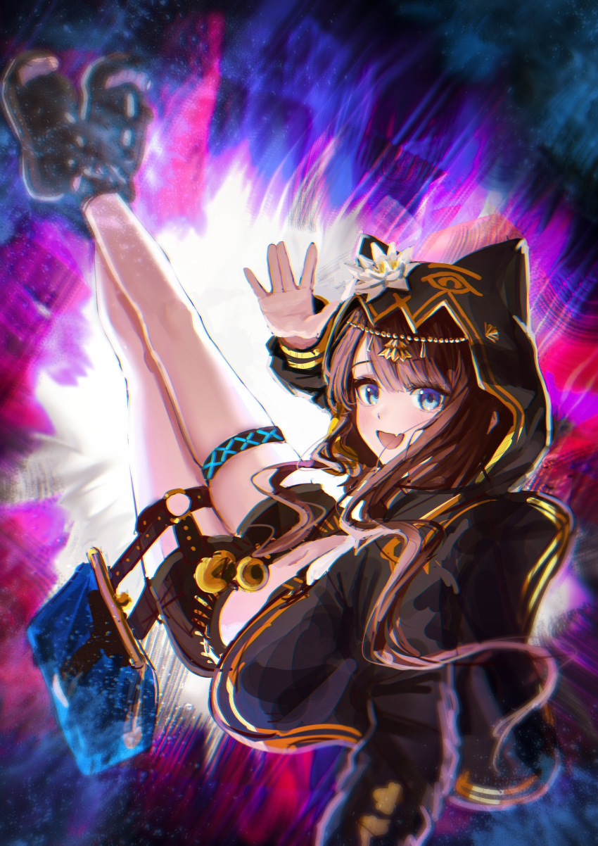 Safebooru - 1girl absurdres animal ears animal hood arknights blue eyes brown hair fang highres ...
