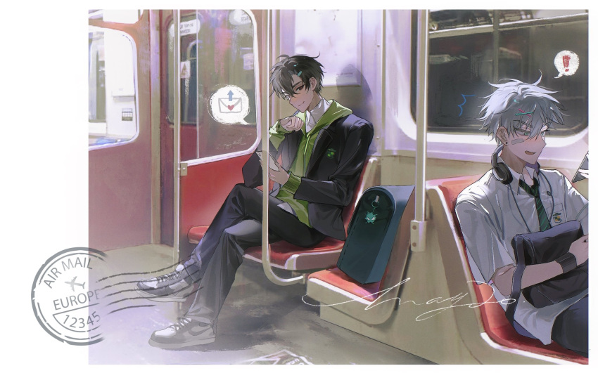 Safebooru - 2boys alien stage bag black coat black eyes black hair ...