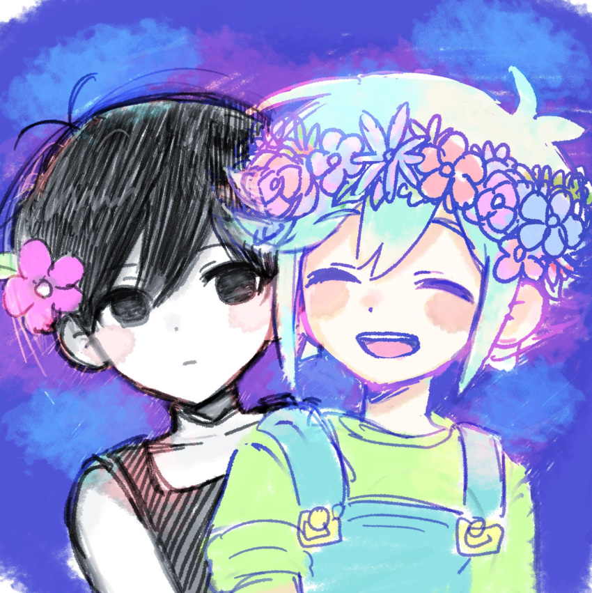 Safebooru - 2boys ^ ^ antenna hair basil (headspace) (omori) basil (omori) black eyes black hair ...