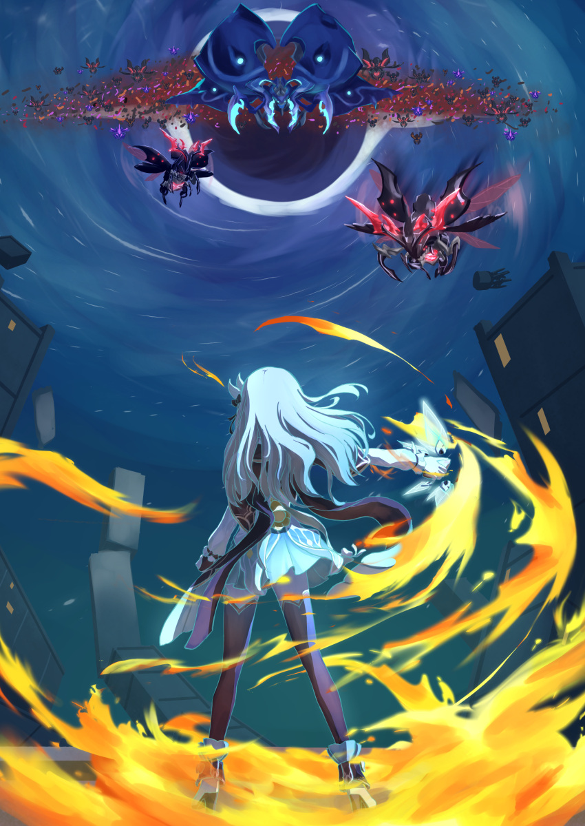 Safebooru - 1girl absurdres bug clenched hand fire firefly (honkai ...
