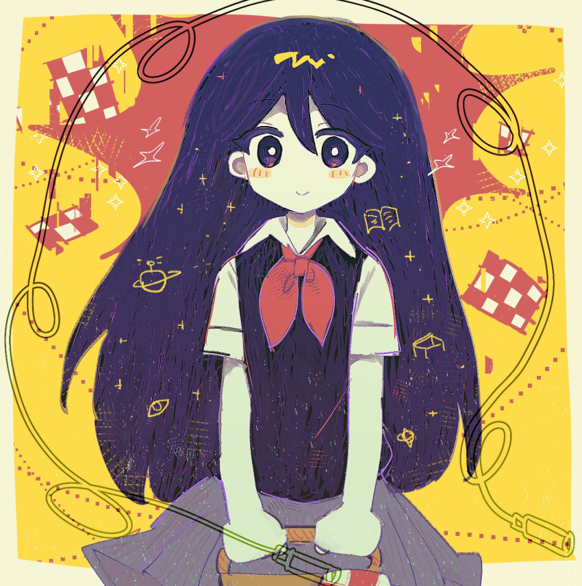 Safebooru - 1girl basket black sweater vest blush bright pupils closed ...