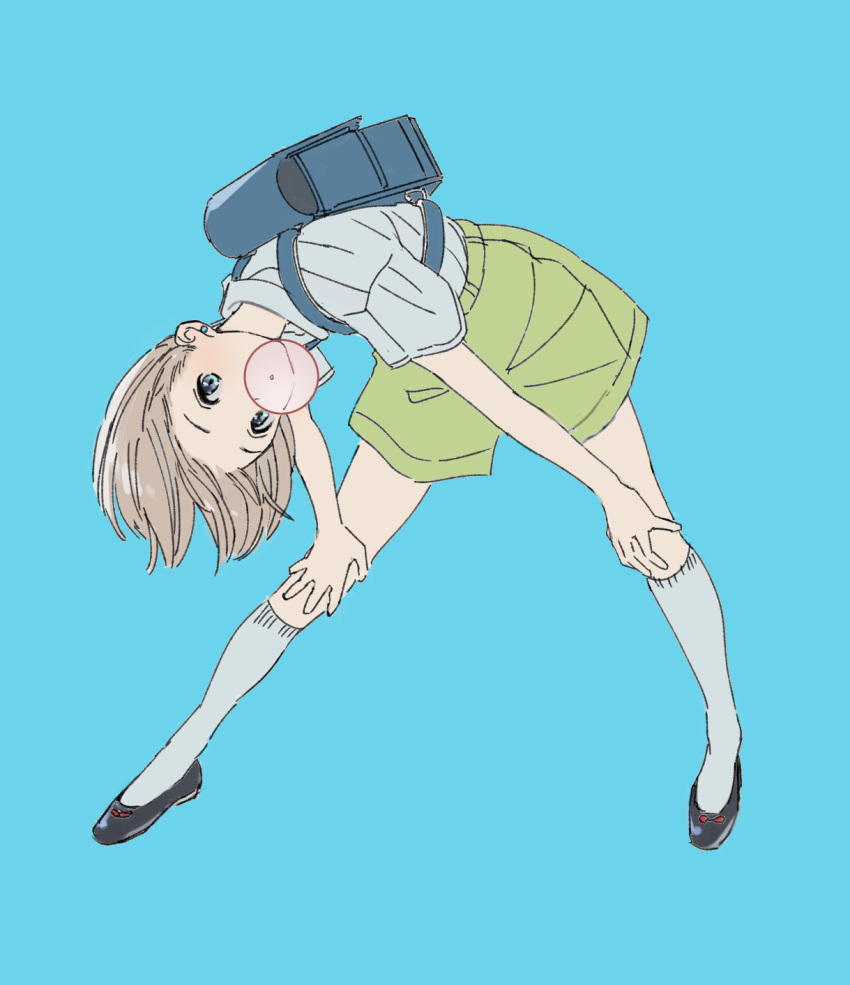 Safebooru 1girl Backpack Bag Blue Background Blue Eyes Brown Hair 5776