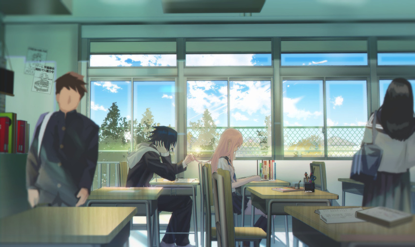 Safebooru - 2boys 2girls absurdres black hair black jacket black pants black serafuku black ...