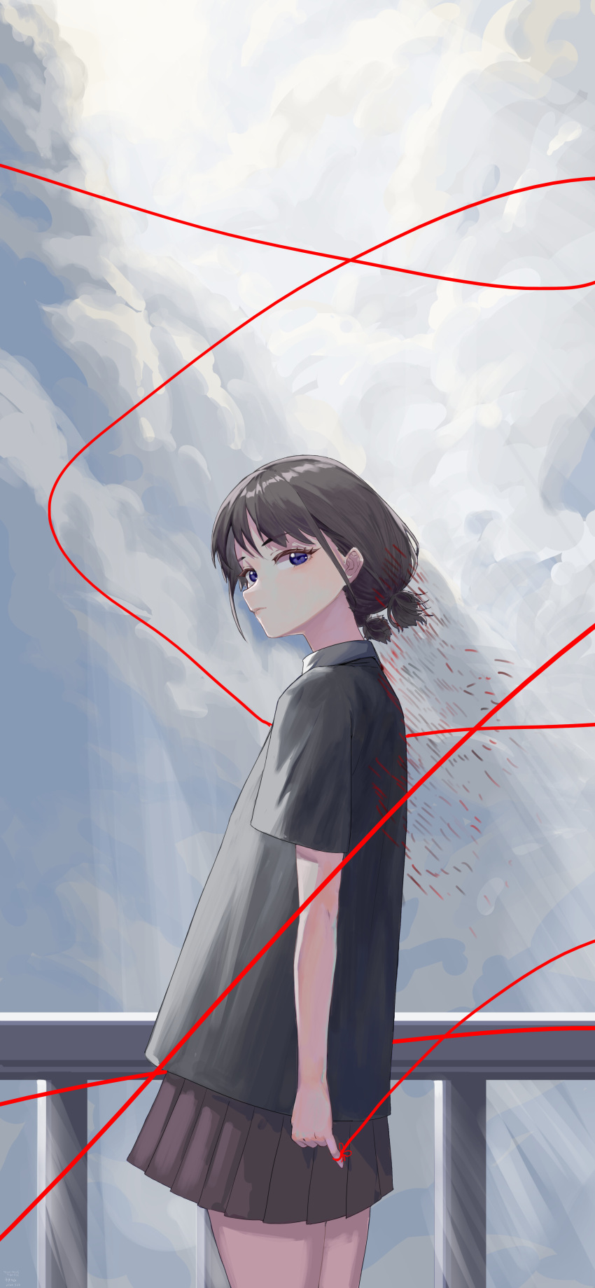 Safebooru 1girl Absurdres Bananabeta Black Hair Black Shirt Blue Eyes 3576