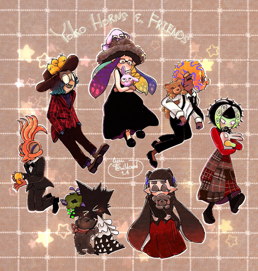 Safebooru - 1boy 6+girls aachin (splatoon) aqua hair black bow black ...