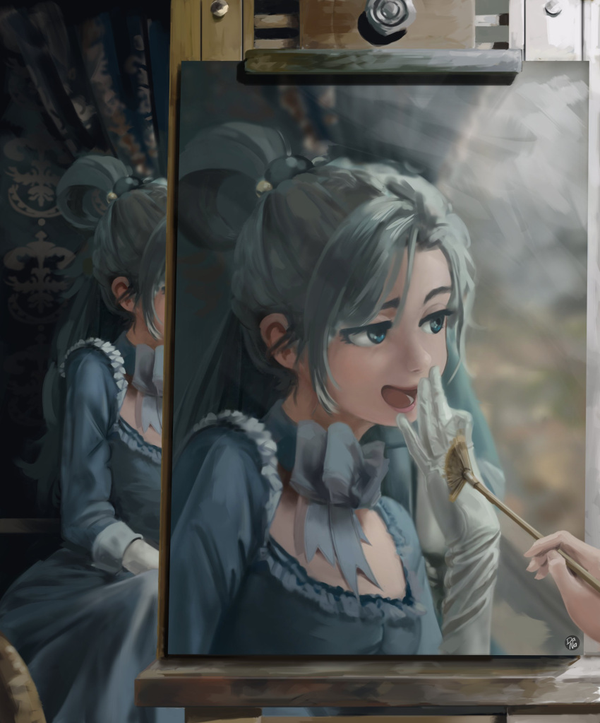 Safebooru - 1girl :d absurdres alternate costume aqua (konosuba) bow bowtie breasts dana (ocana ...