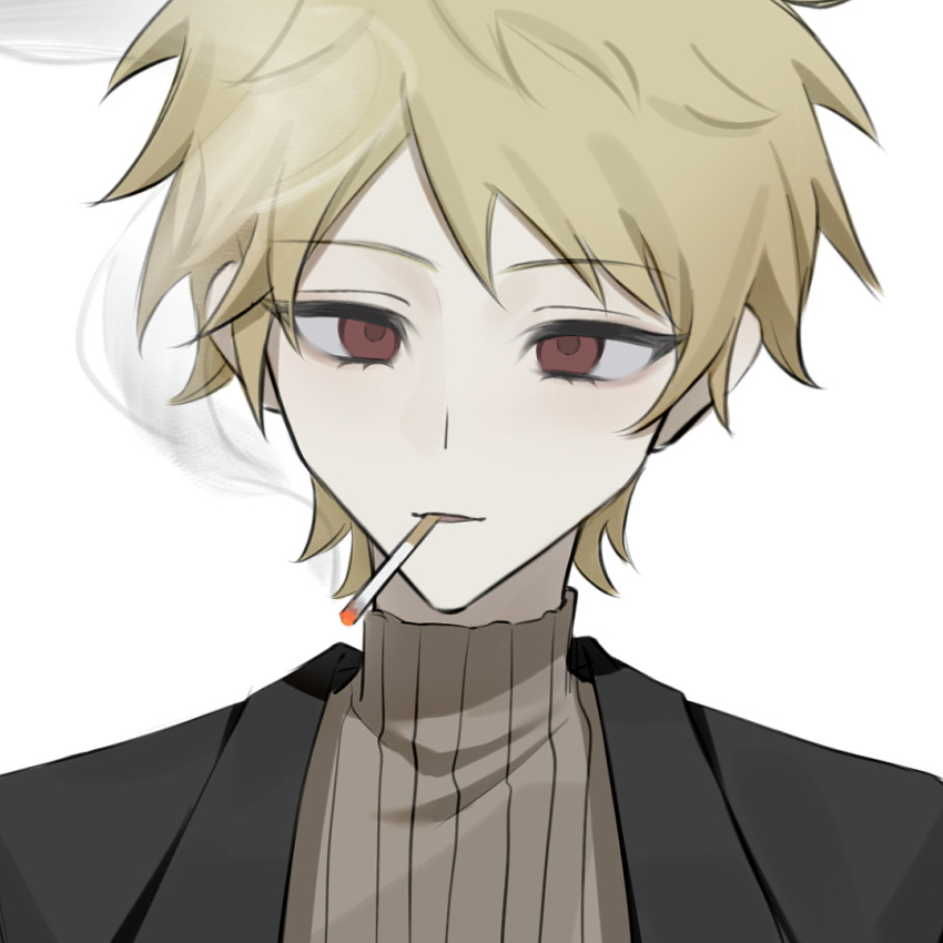 Safebooru - 1boy atou haruki black jacket blonde hair brown sweater chinese commentary cigarette ...