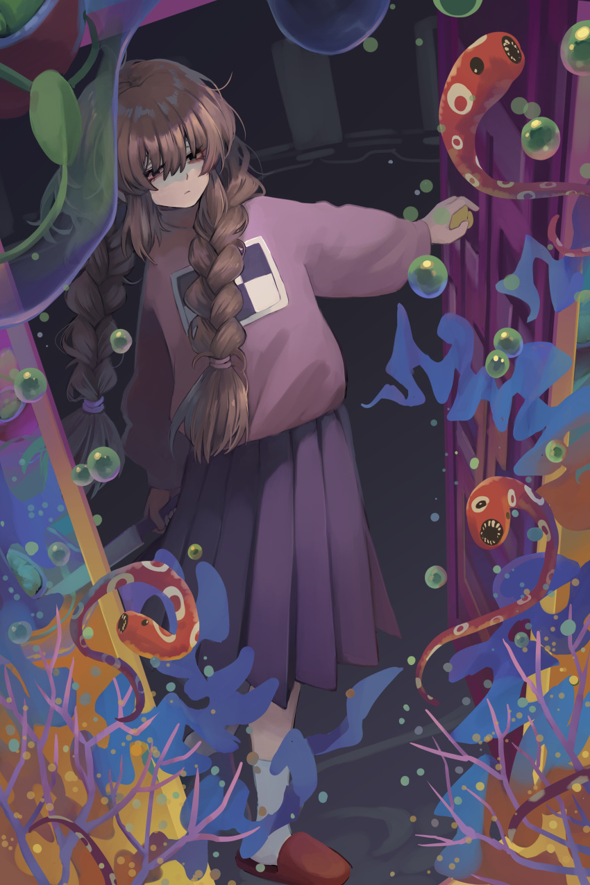 Safebooru - 1girl abstract absurdres air bubble artycharmy baggy clothes bags under eyes black ...