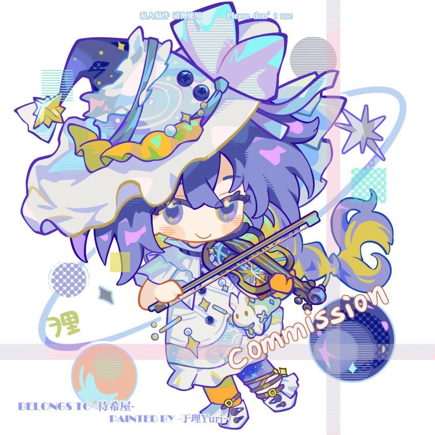 Safebooru - 1girl artist name ball blue hair blue hat bow (music) chibi ...
