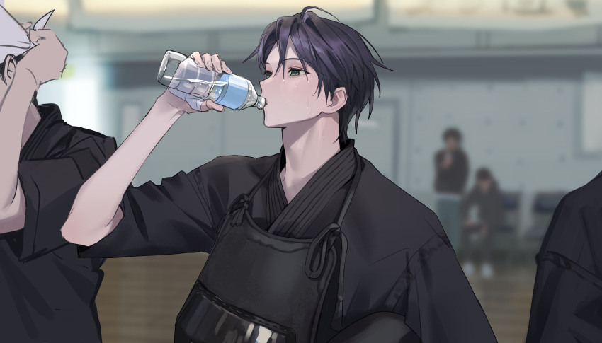 Safebooru - 5boys absurdres armor bandaged hand bandages black hair black kimono black shirt ...