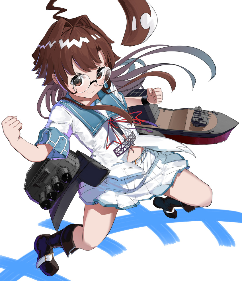 Safebooru - 1girl absurdres adapted turret ahoge aqua sailor collar artillery bespectacled blush ...