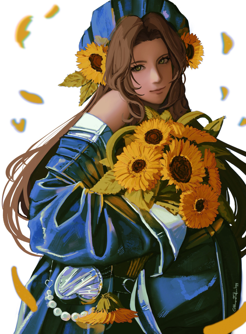 Safebooru - 1girl absurdres aerith gainsborough almondtofu boy alternate costume bare shoulders ...