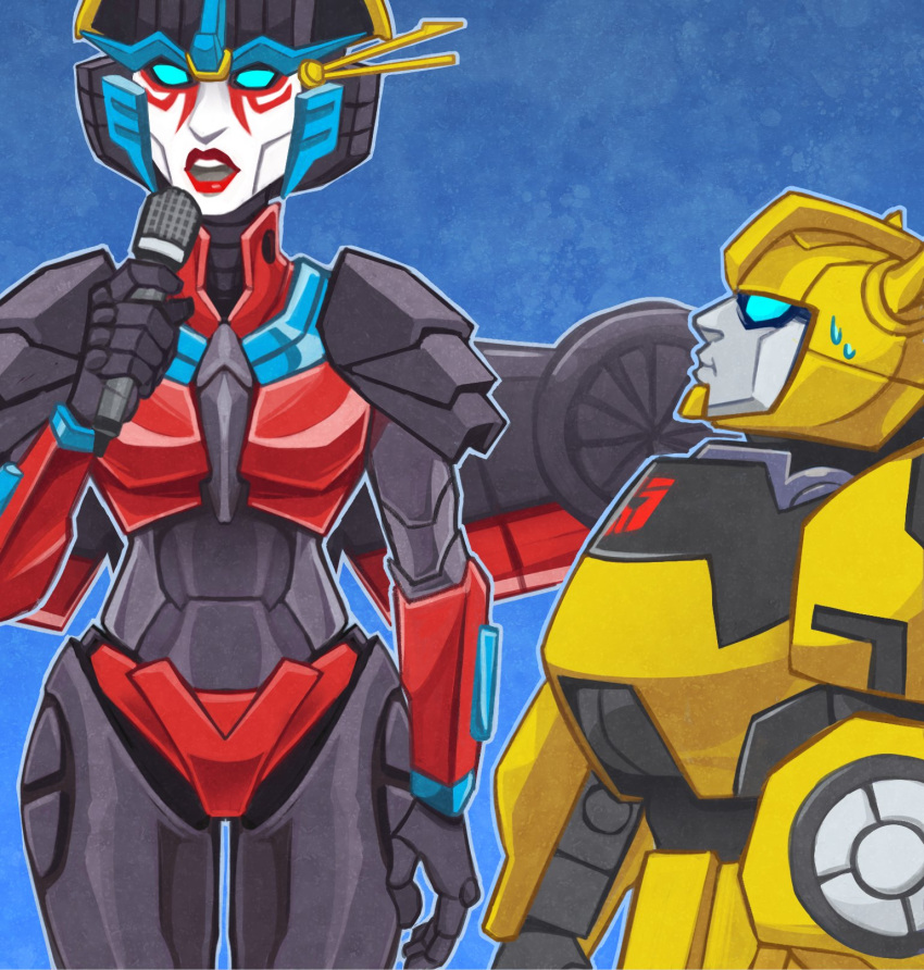 Safebooru - 1boy 1girl armor autobot blue background blue eyes ...