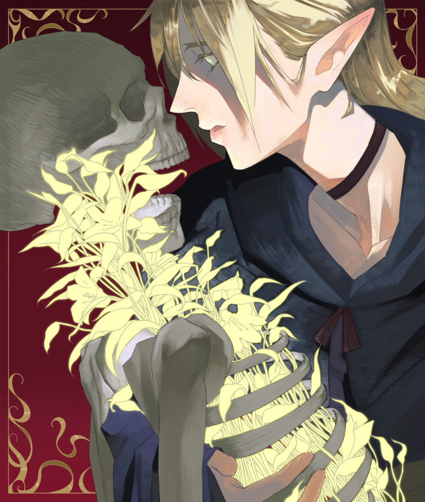 Safebooru - blonde hair blue capelet bone border capelet dungeon meshi ...