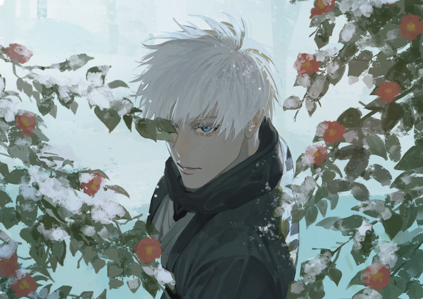 Safebooru - 1boy black coat blue eyes branch coat colored eyelashes expressionless eyelashes ...