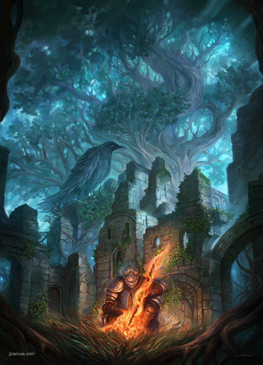 Safebooru - 1other ambiguous gender animal armor bird campfire chosen ...