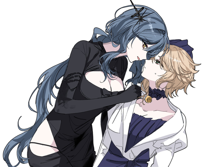 Safebooru - 2girls arcana (reverse:1999) arcard9 9 bell black dress blonde hair blue hair dress ...