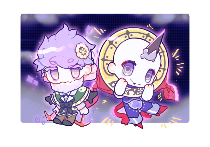 Safebooru - 2girls bald black footwear black horns capelet chibi ...