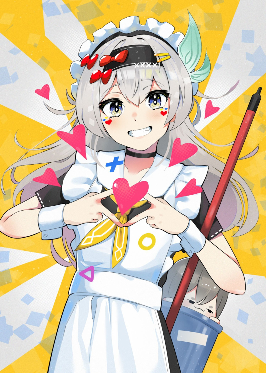 Safebooru - 2girls alternate costume anshen apron broom double v ...