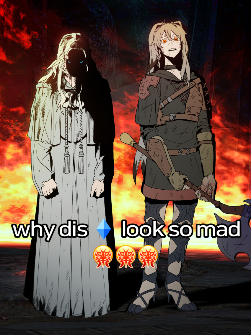 Safebooru - 2girls ascian glyph axe battle axe belt black choker black ...