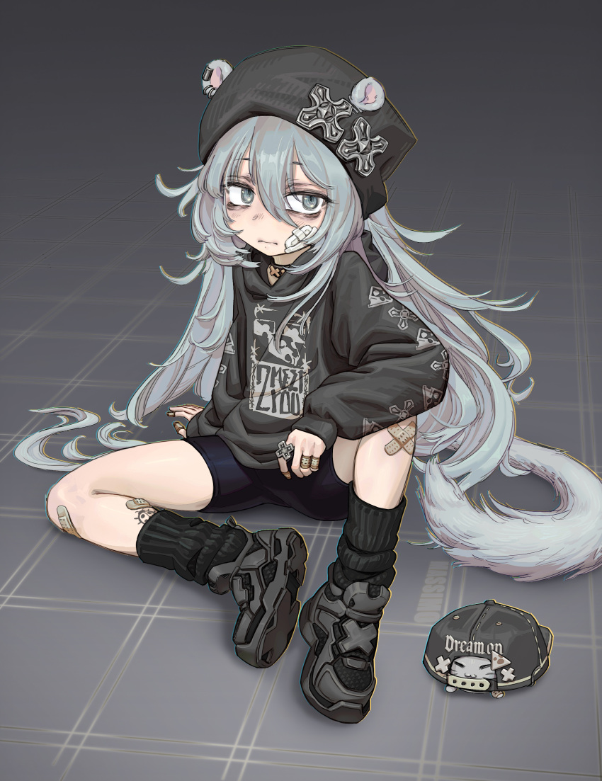 Safebooru - 1girl absurdres animal ears arm support bandaid bandaid on face bandaid on hand ...