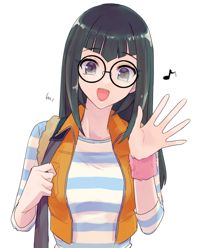 Safebooru - black eyes black hair blue shirt breasts carly nagisa glasses highres ishinonono ...