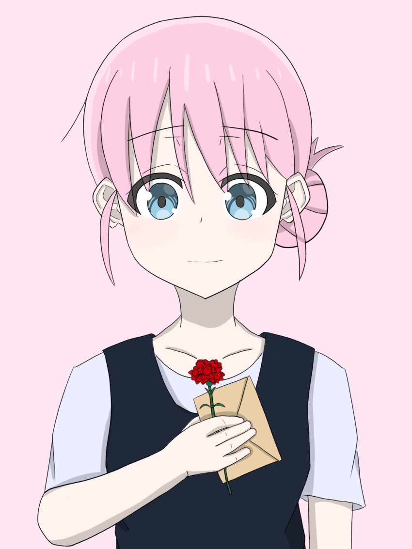 Safebooru - 1girl black skirt blue eyes bocchi the rock! flower gotou naoki medium hair pink ...