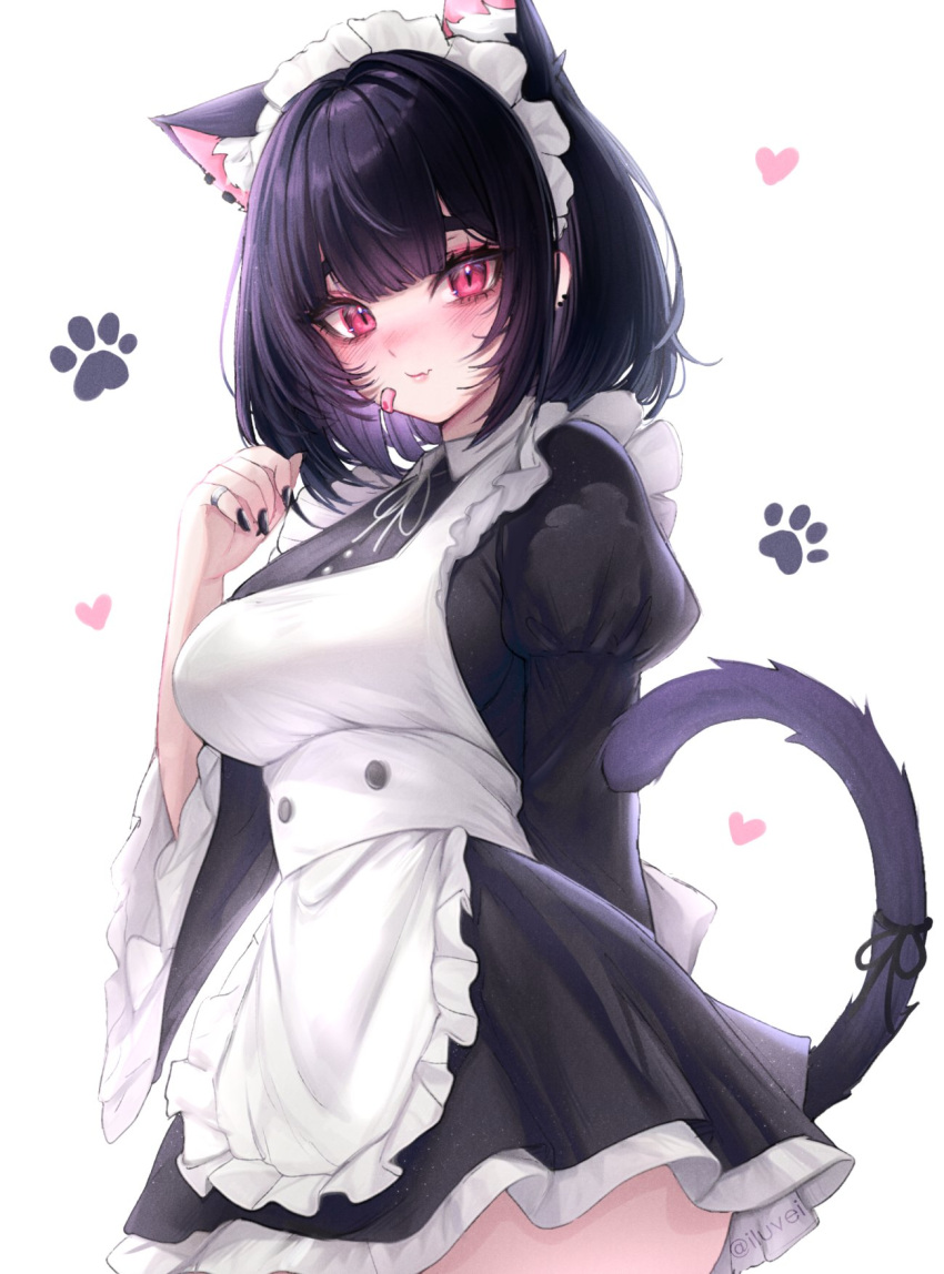 Safebooru - 1girl animal ears apron black dress black hair cat ears cat girl cat tail dress ...