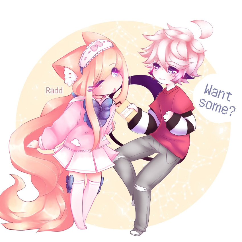 Safebooru - 1boy 1girl animal ear fluff animal ears back bow blonde hair blush cat ears ears ...