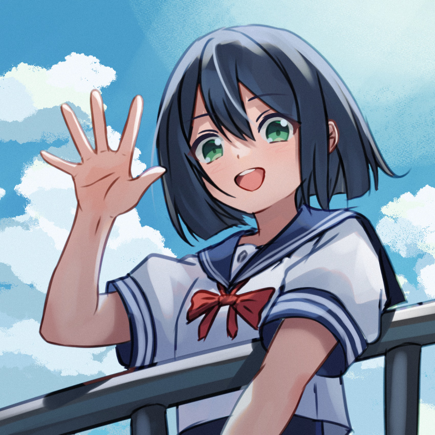 Safebooru - 1girl :d against railing aoi saki (senpai wa otokonoko ...