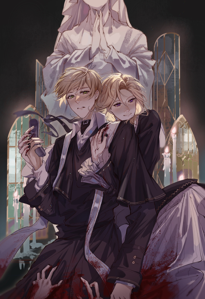 Safebooru - 1other 2boys absurdres axis powers hetalia black nails black robe blonde hair blood ...
