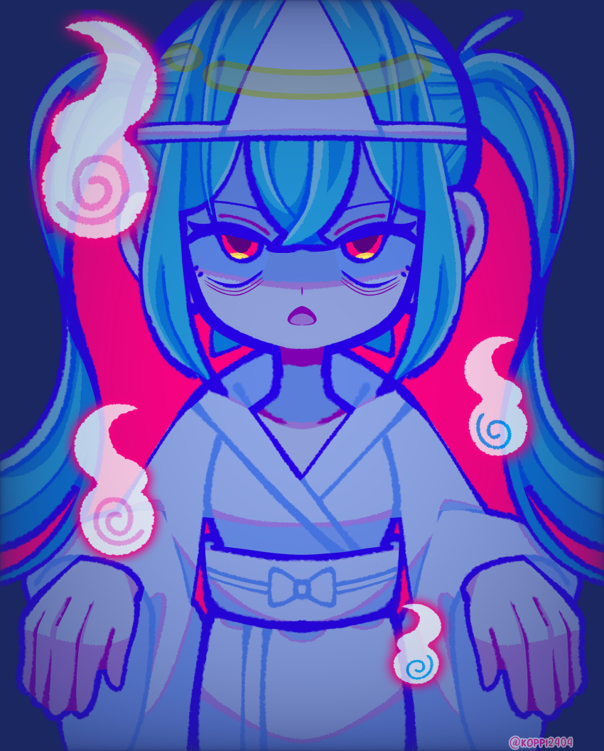 Safebooru - 1girl aqua hair artist name blue background colored inner hair commentary english ...