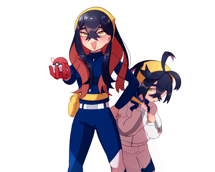 Safebooru - 1boy 1girl assassinookayu black hair blue jacket blue pants blush brother and sister ...