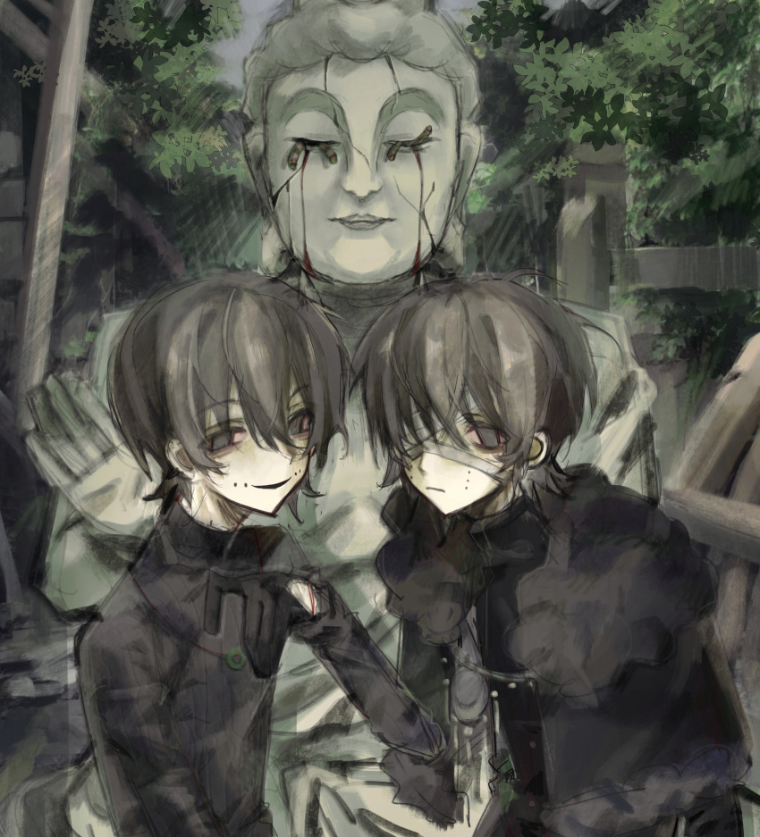 Safebooru - 1boy 1girl absurdres bandage over one eye black capelet black eyes black gloves ...