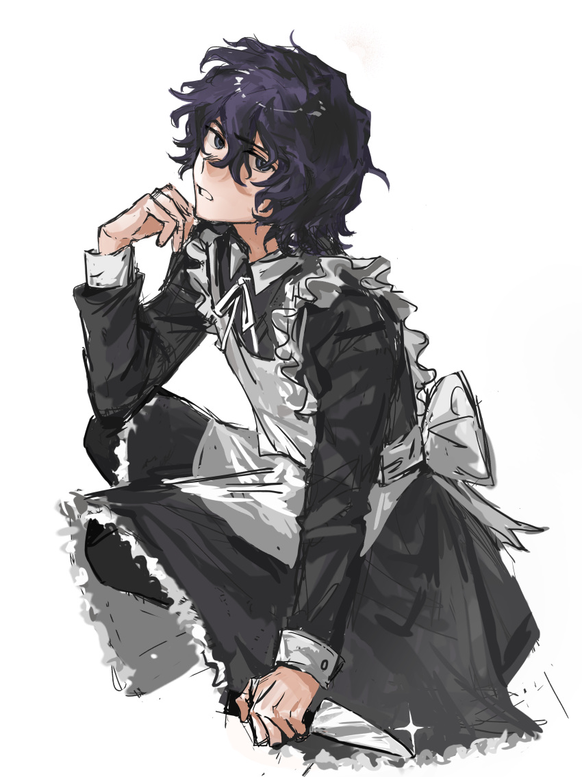 Safebooru - 1boy absurdres apron black dress blue eyes chinese ...