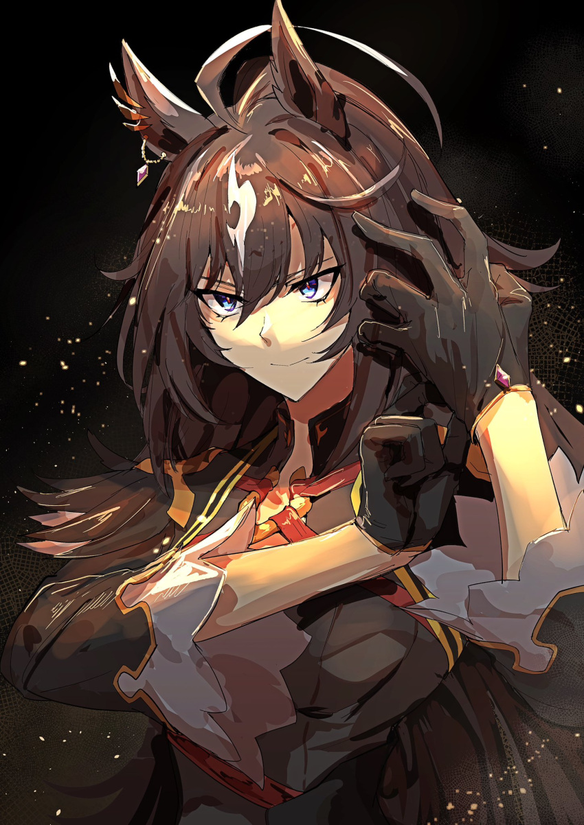 Safebooru - 1girl adjusting eyewear ahoge animal ears black dress black ...