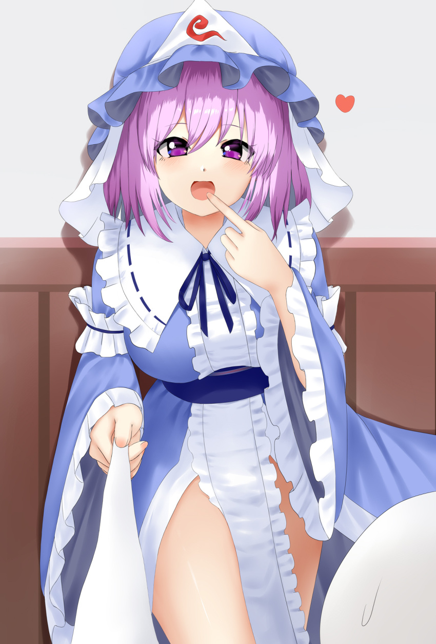 Safebooru - 1girl blue kimono doge (jkdoge) frilled kimono frills hat heart highres japanese ...